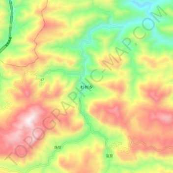 Mapa topográfico Shashu, altitud, relieve