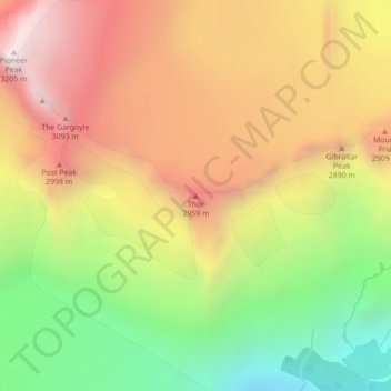 Mapa topográfico Thor, altitud, relieve