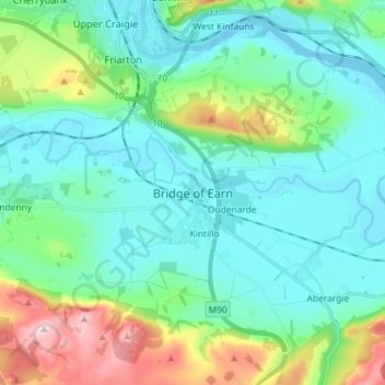 Mapa topográfico Bridge of Earn, altitud, relieve