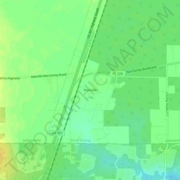 Mapa topográfico Maxville, altitud, relieve