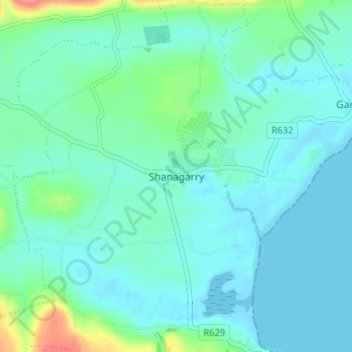 Mapa topográfico Shanagarry, altitud, relieve