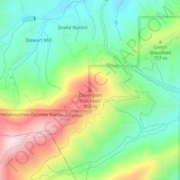 Mapa topográfico Davenport Mountain, altitud, relieve
