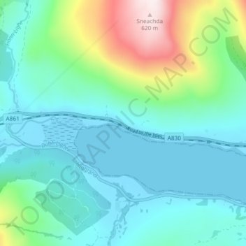 Mapa topográfico Kinlocheil, altitud, relieve