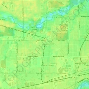Mapa topográfico Vulcan, altitud, relieve