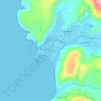 Mapa topográfico Bosa Marina, altitud, relieve