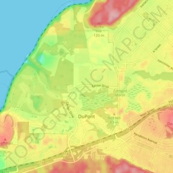 Mapa topográfico DuPont, altitud, relieve