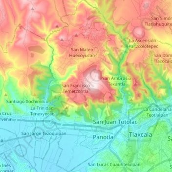 Mapa topográfico Panotla, altitud, relieve