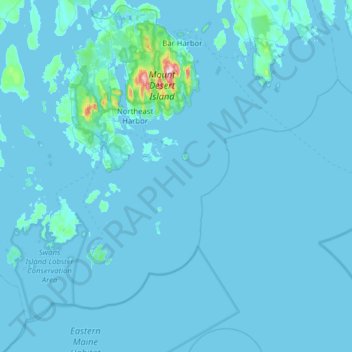 Mapa topográfico Acadia National Park, altitud, relieve