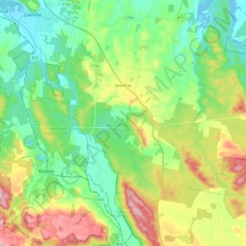 Mapa topográfico Sassafras, altitud, relieve
