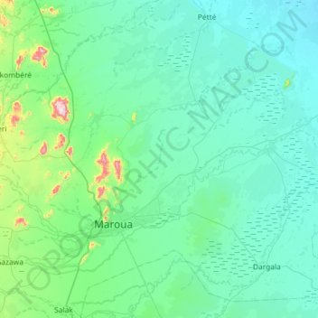 Mapa topográfico Communauté urbaine de Maroua, altitud, relieve