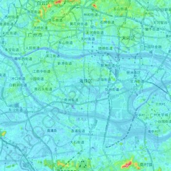 Mapa topográfico Haizhu, altitud, relieve