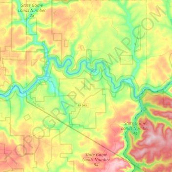 Mapa topográfico Spring Creek Township, altitud, relieve