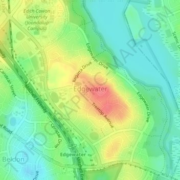 Mapa topográfico Edgewater, altitud, relieve