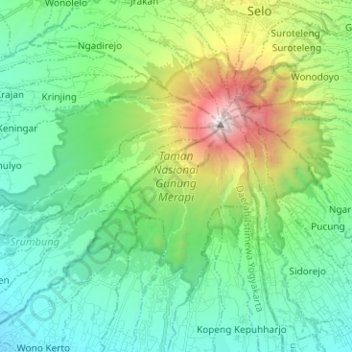 Mapa topográfico Gunung Merapi National Park, altitud, relieve