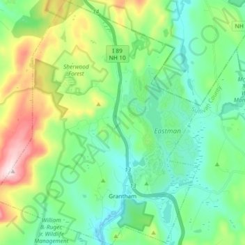 Mapa topográfico Grantham, altitud, relieve
