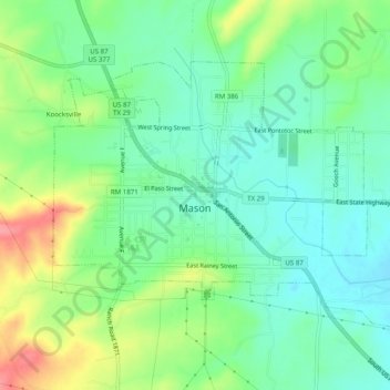 Mapa topográfico Mason, altitud, relieve